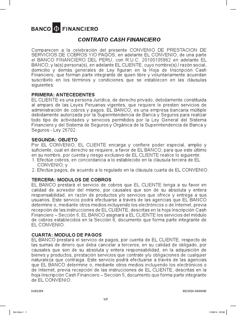 Cash Financiero: Contrato Según El BanFin Del Perú | PDF | Bancos | Cheque