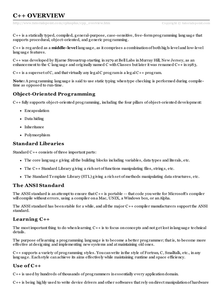 Cppoverviewpdf C C Programming Language