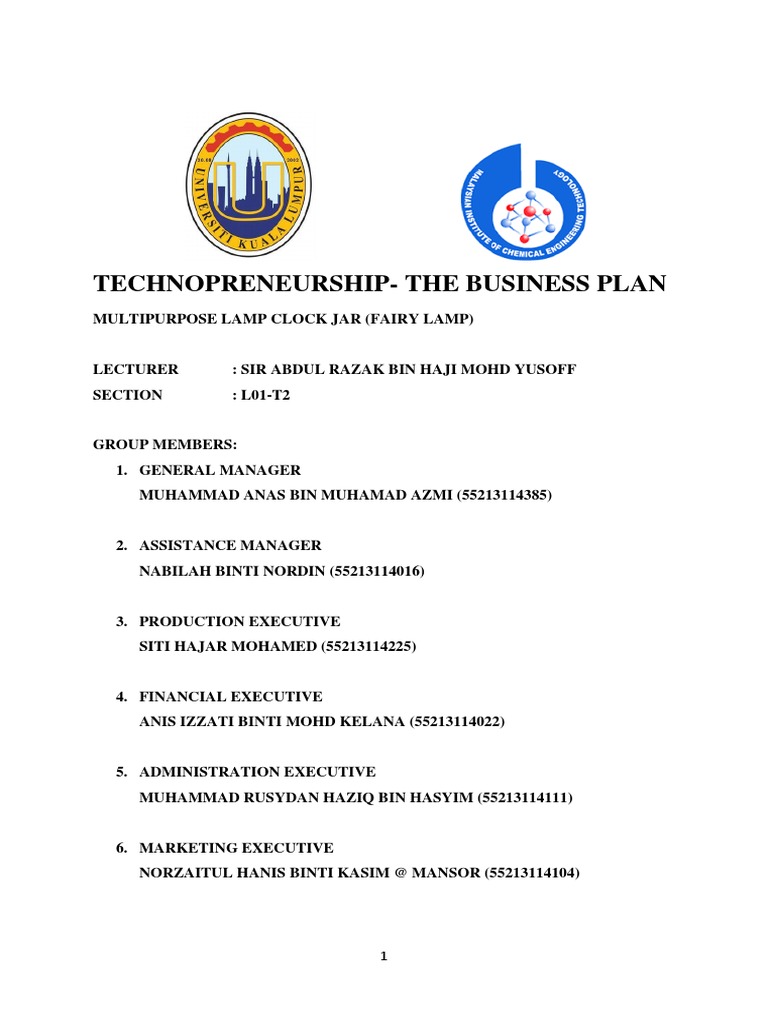 MPU3232 Technopreneurship - Business Plan: Multipurpose Lamp Clockjar ...