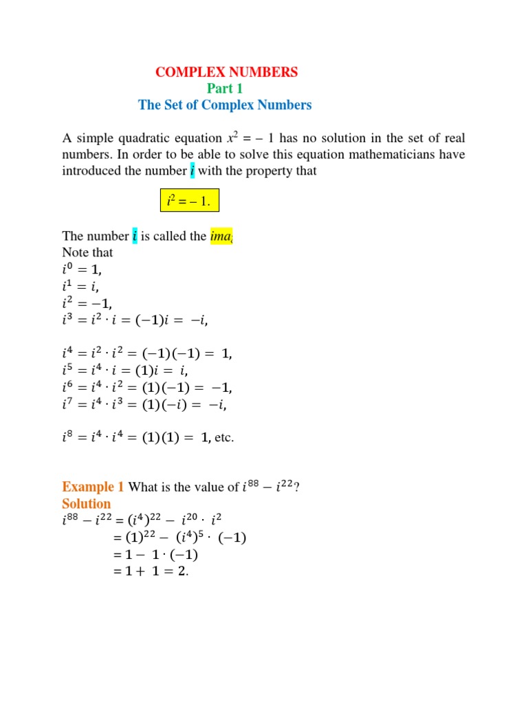 SAT ACT Complex Numbers | PDF | Complex Number | Abstract Algebra