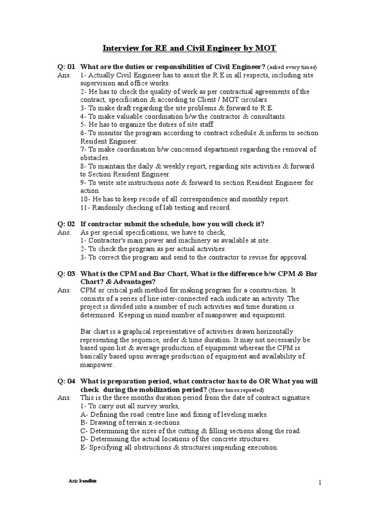 Civil Engineer Interview Insights | PDF | Road Surface | Concrete