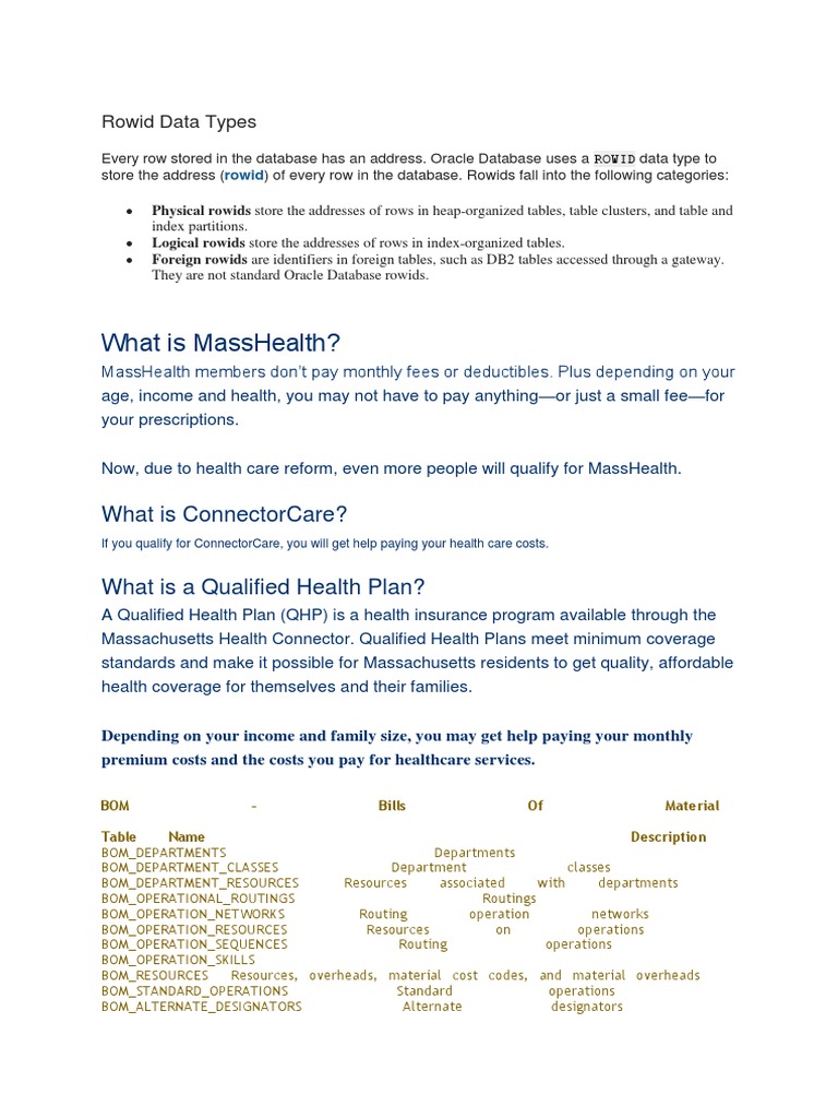 What Is Masshealth?: Rowid Data Types | PDF | Relational Database ...