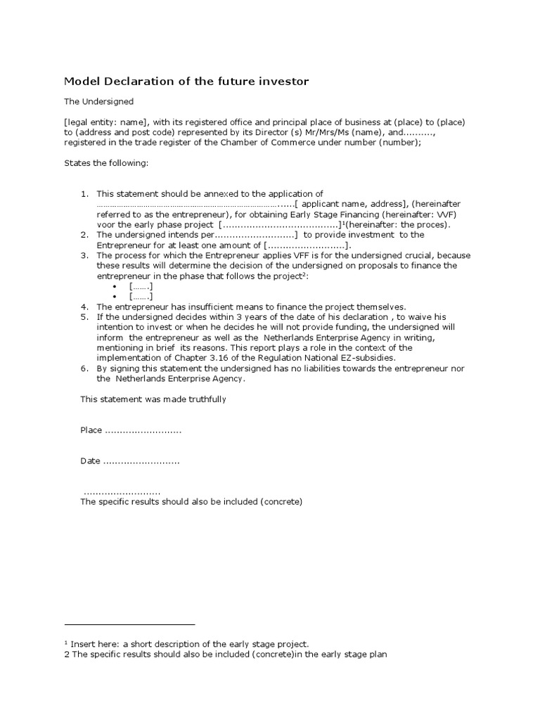 Model Letter of Intent Investor | PDF