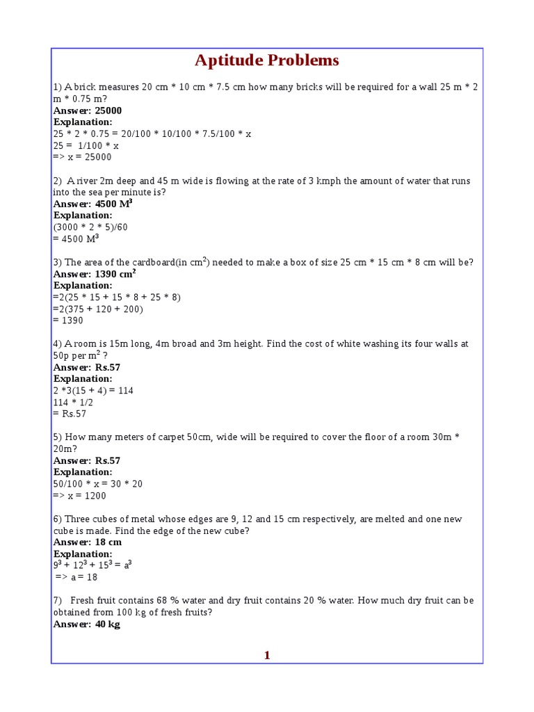 Math Aptitude Practice Problems | PDF | Fraction (Mathematics) | Percentage