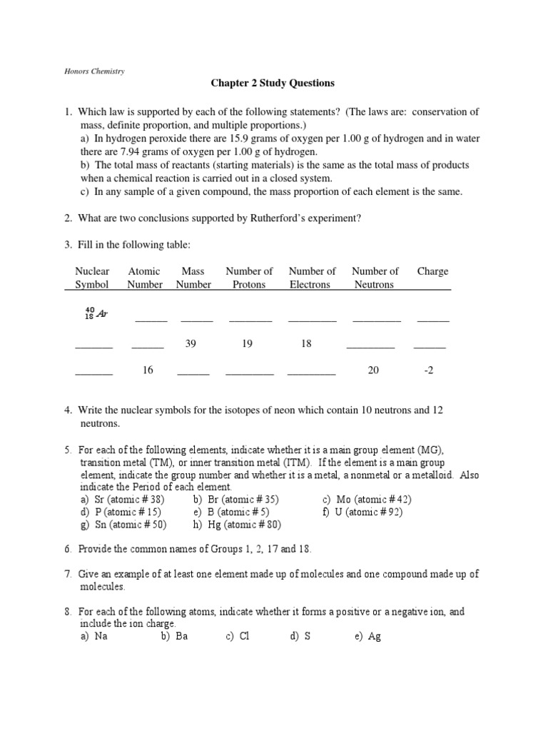 Atomic Theory Questions | PDF | Chemical Elements | Chemical Compounds