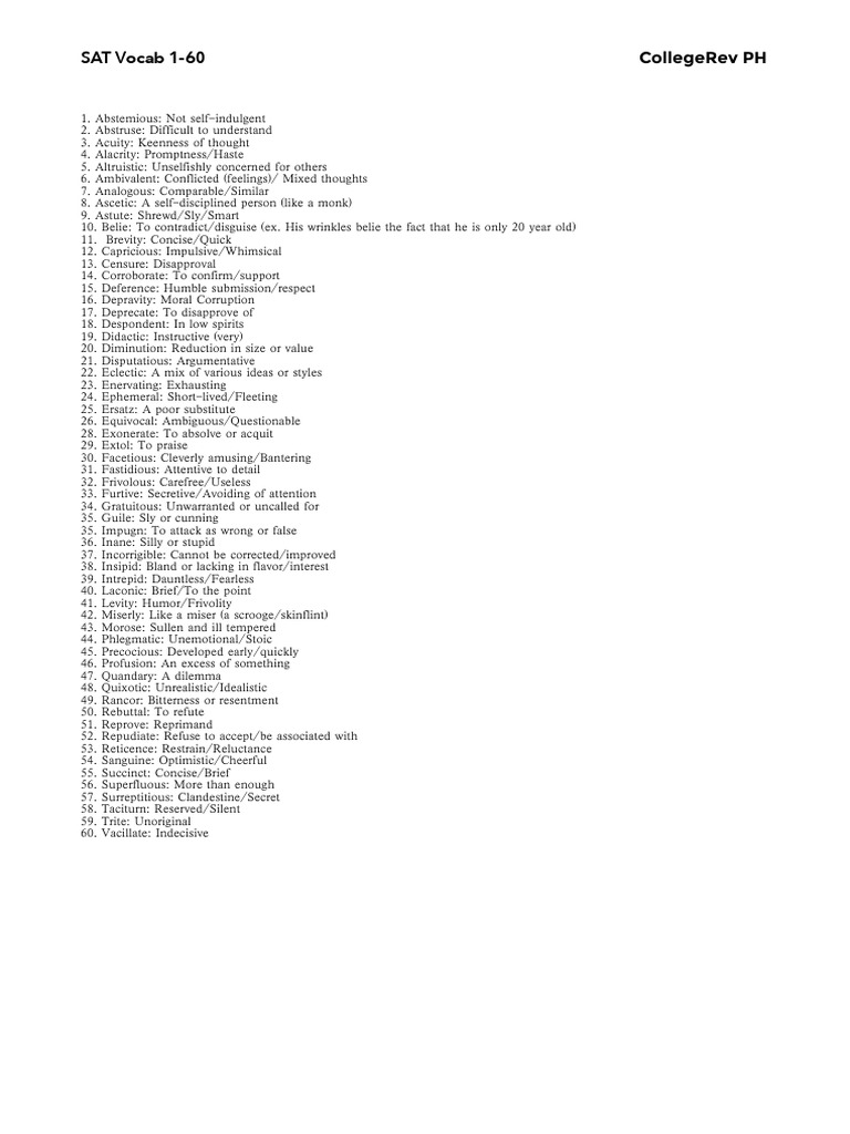 SAT Vocabulary List 1-60 | PDF