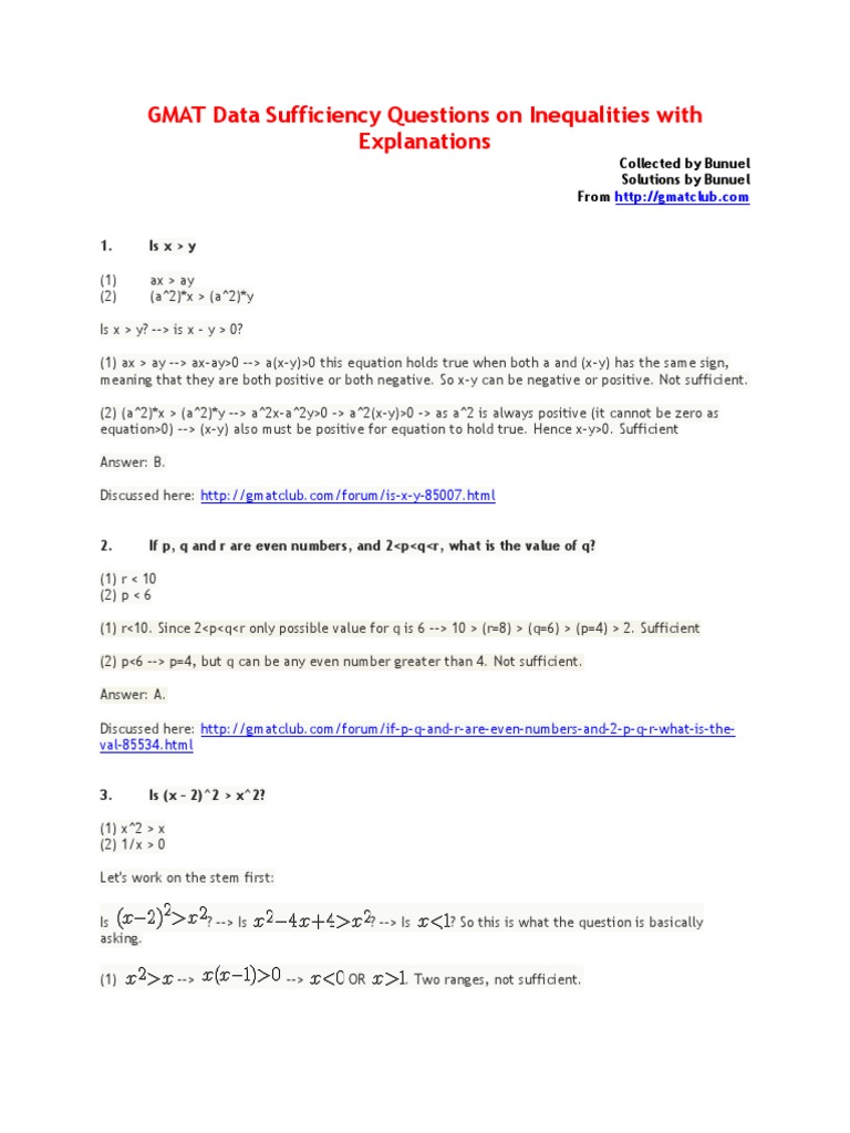 GMAT Inequalities Data Sufficiency Guide | PDF | Elementary Mathematics | Numbers