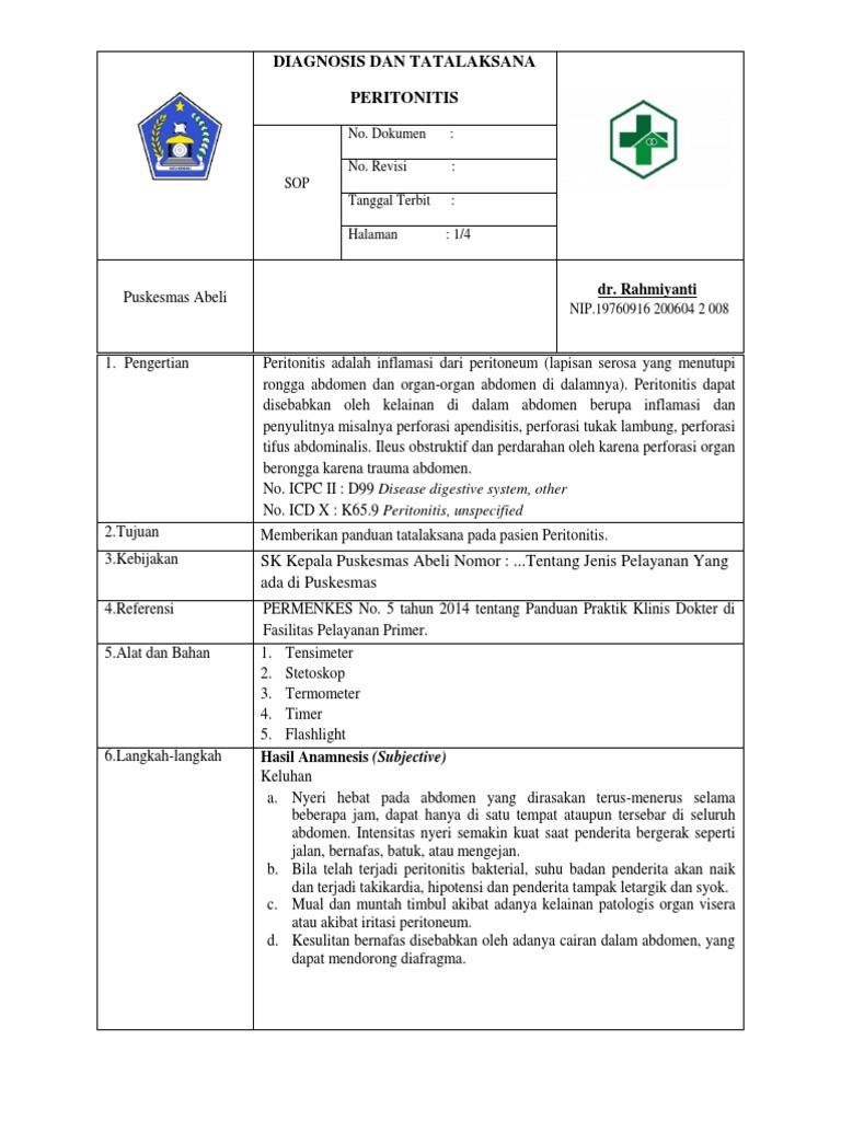 Sop Peritonitis | PDF