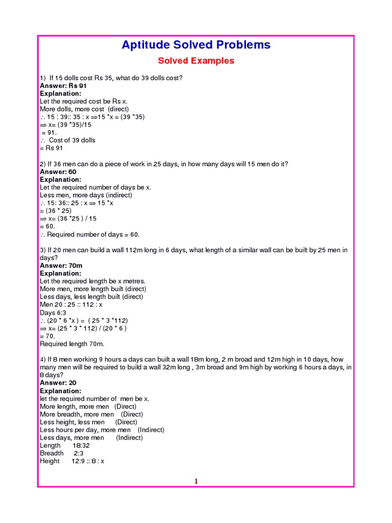 Aptitude Solved Problems with Answers | PDF | Prices | Profit (Economics)