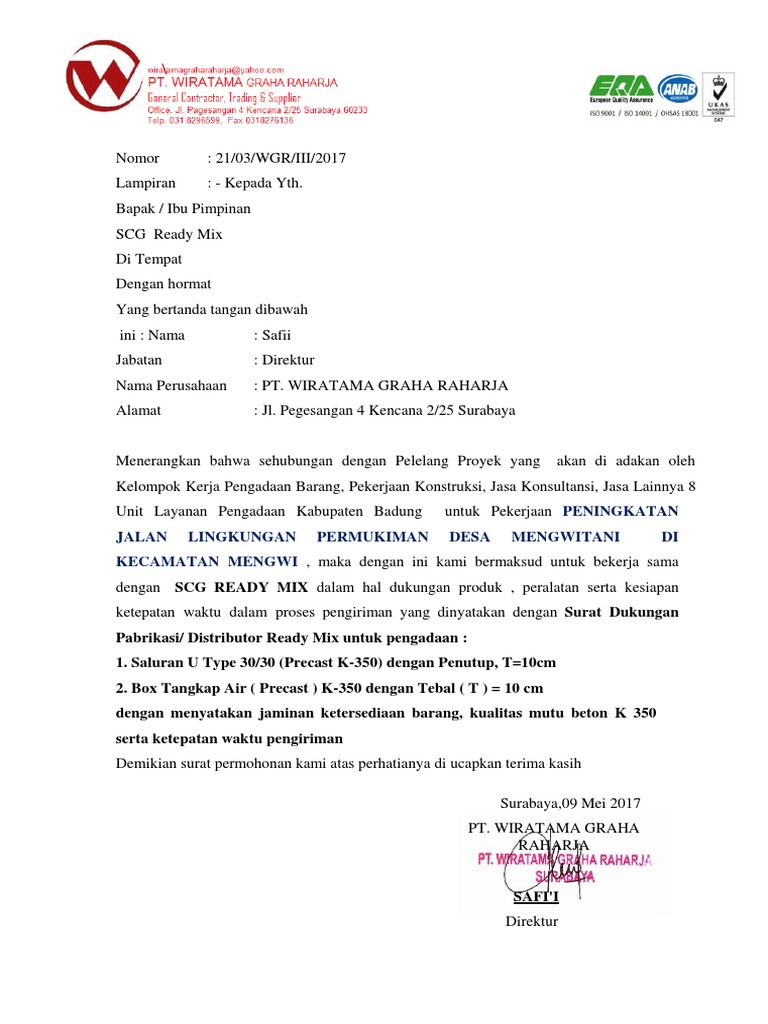 Surat Dukungan Udith SCG | PDF