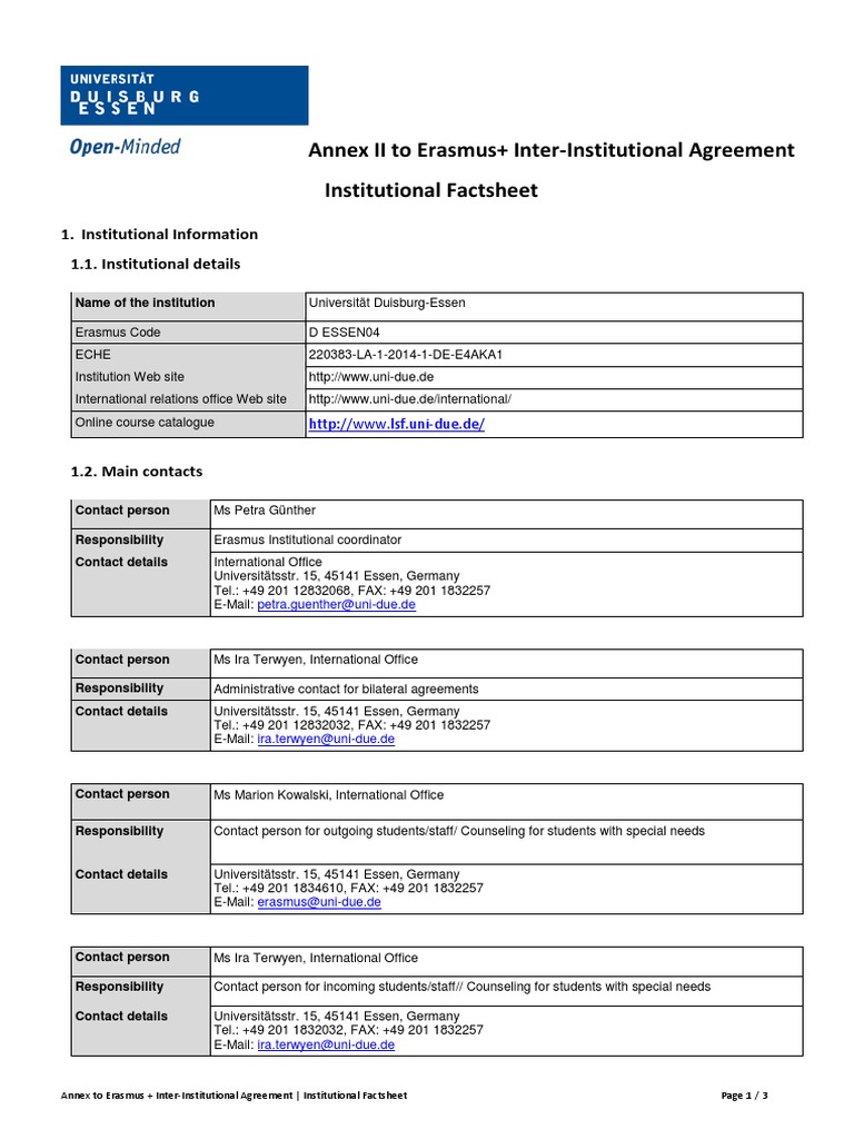 Annex II To Erasmus+ Inter-Institutional Agreement Institutional Factsheet | PDF | Further ...
