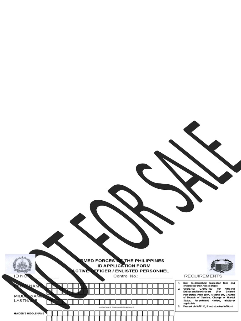 Armed Forces of The Philippines Id Application Form Active Officer ...