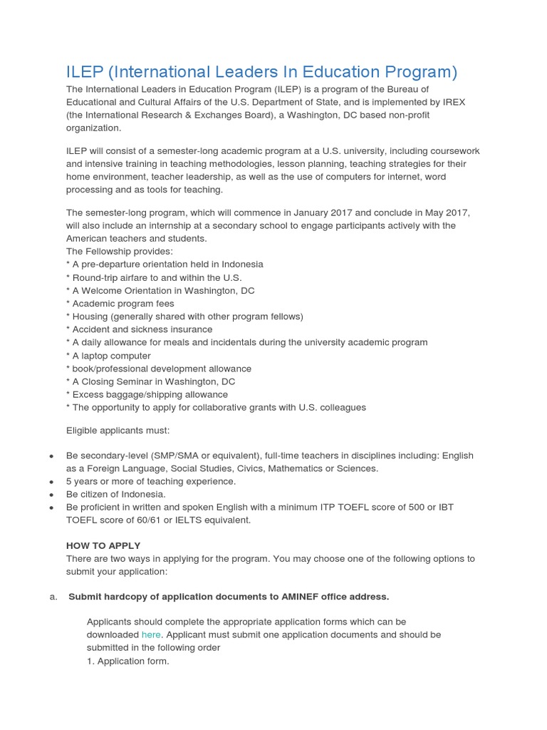 ILEP (International Leaders in Education Program) : How To Apply | PDF ...