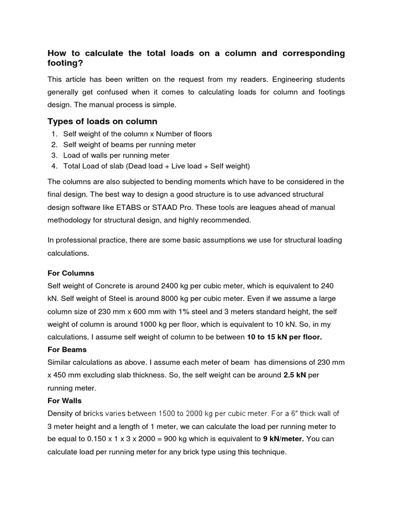 How To Calculate The Total Loads On A Column and Corresponding Footing ...