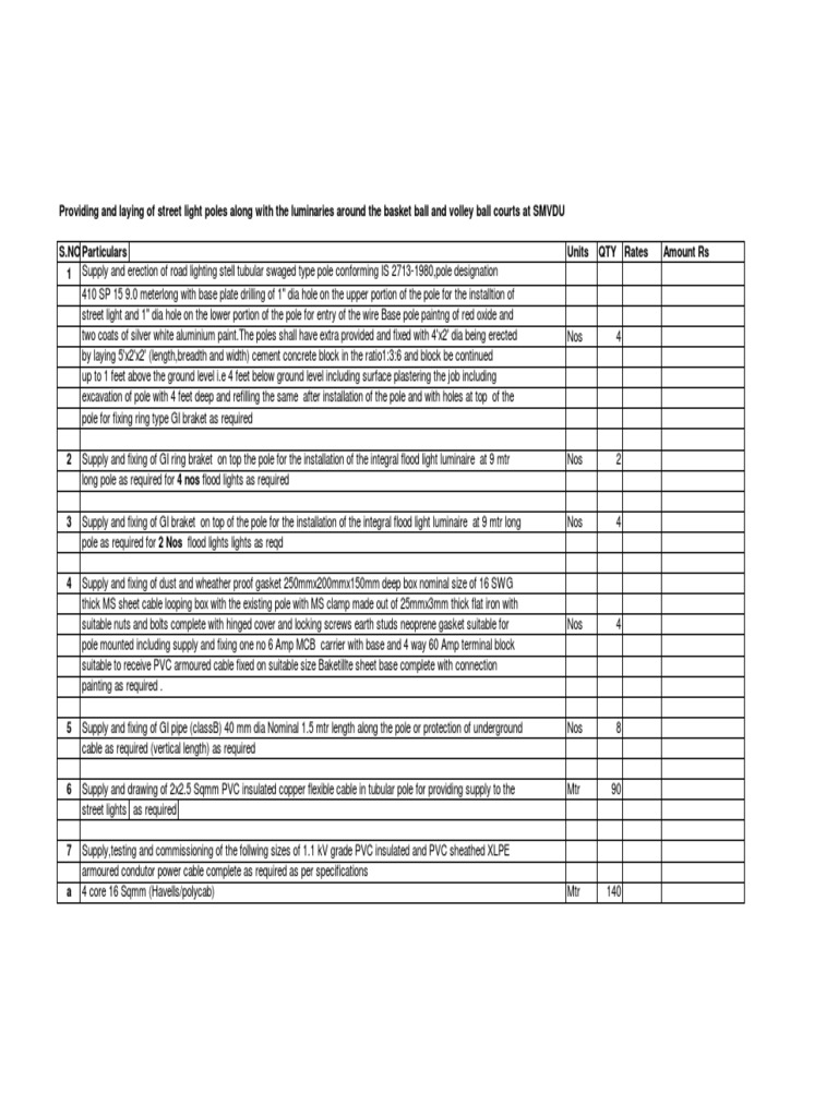 BoQ Street Light | PDF | Cable | Building Engineering