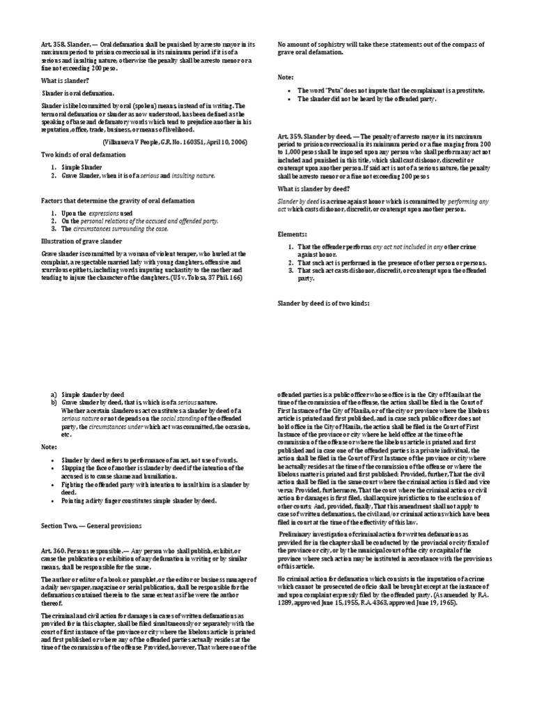 Crim Law 2 Reviewer-Art. 358-362 - Buatis and Ivler Case - Digest | PDF ...
