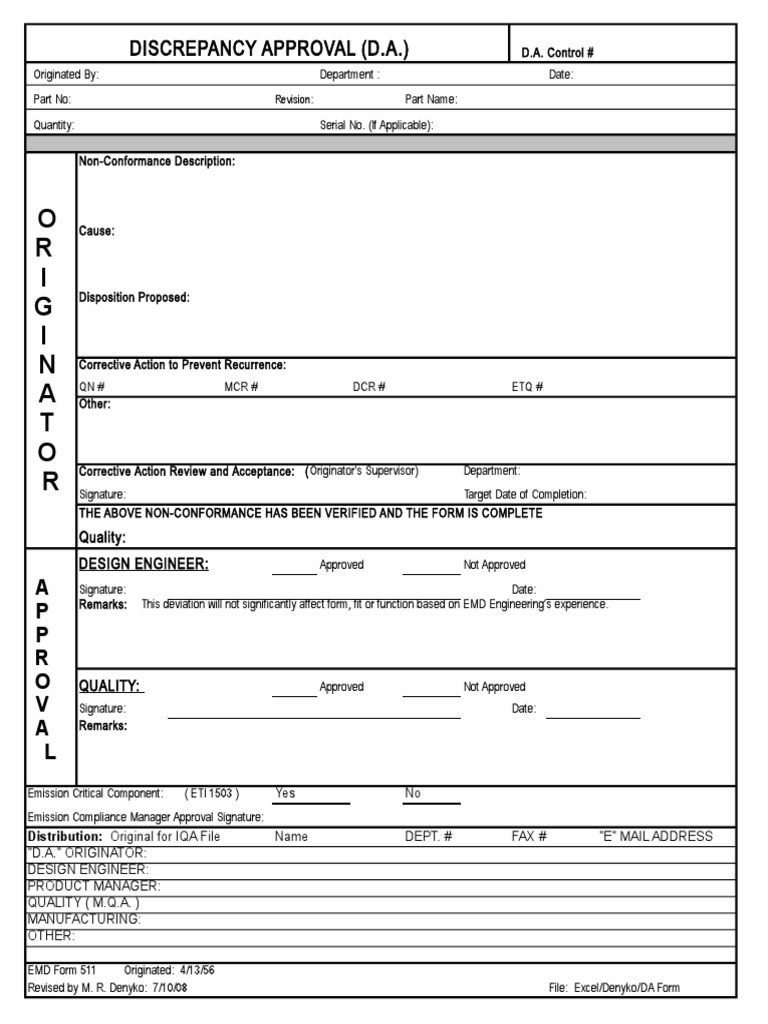 Deviation Approval FORM | Supply Chain | Machining