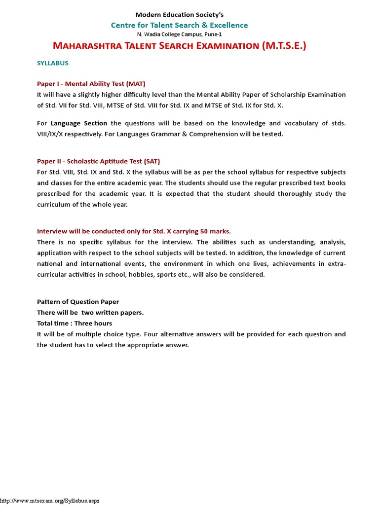 MTSE Exam Syllabus Overview | PDF