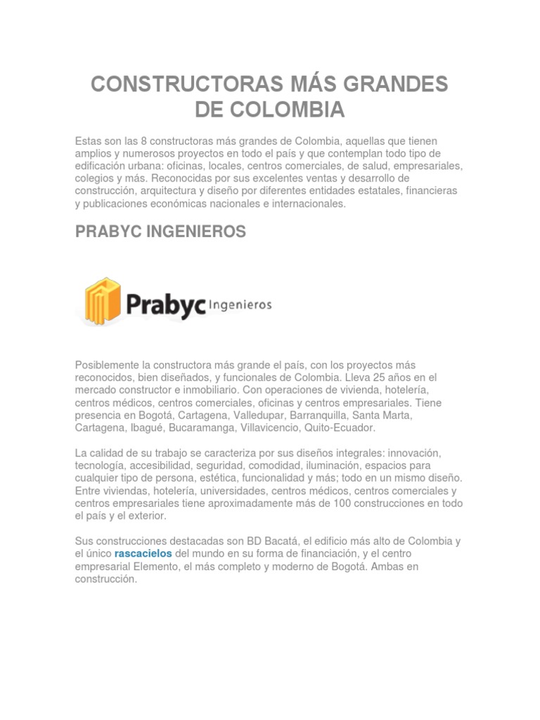 Constructoras Más Grandes de Colombia | PDF | Bogotá | Colombia