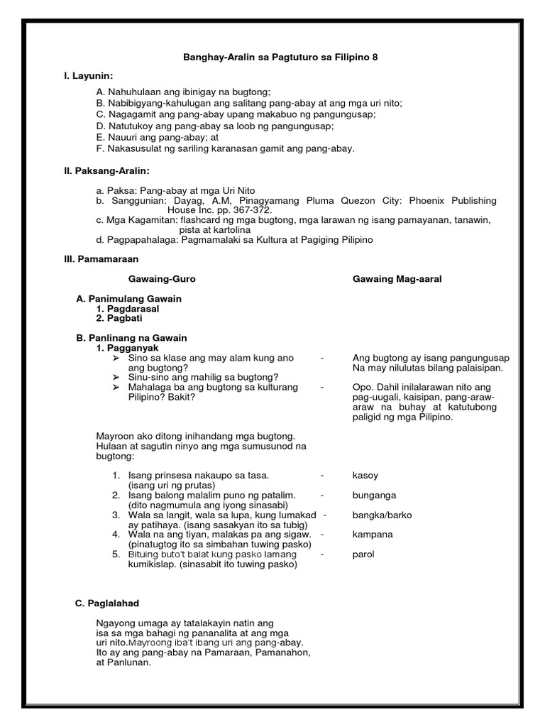 Lesson Plan Pang Bay | PDF