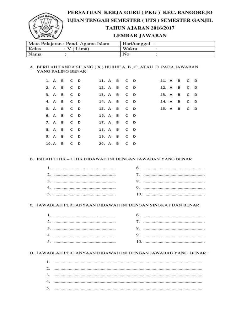 Lembar Jawaban Uts | PDF