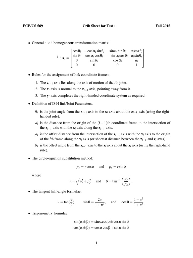 Important Formulas For Robot Kinematics | PDF | Trigonometric Functions ...