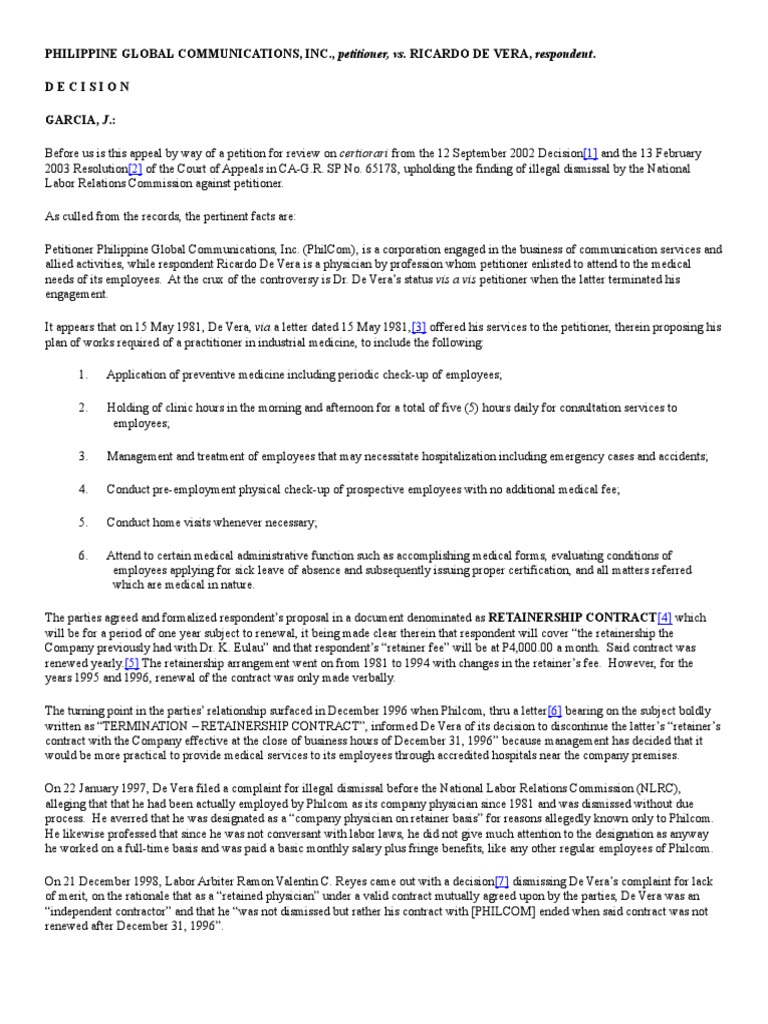 PHILIPPINE GLOBAL COMMUNICATIONS, INC., Petitioner, vs. RICARDO DE VERA ...