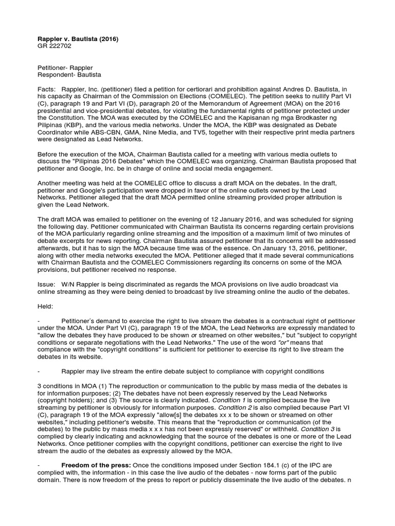 Rappler v. Bautista | PDF | Freedom Of The Press | Copyright