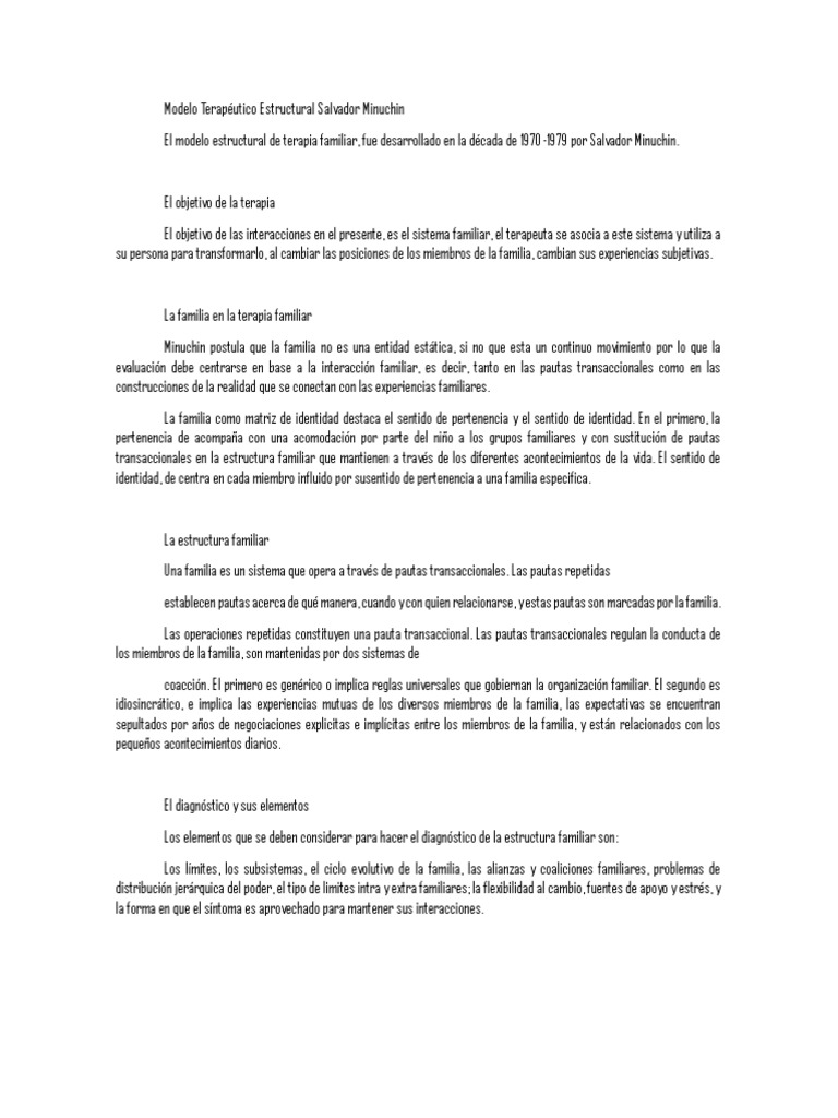 Modelo Terapéutico Estructural Salvador Minuchin | PDF | Teoría del ...