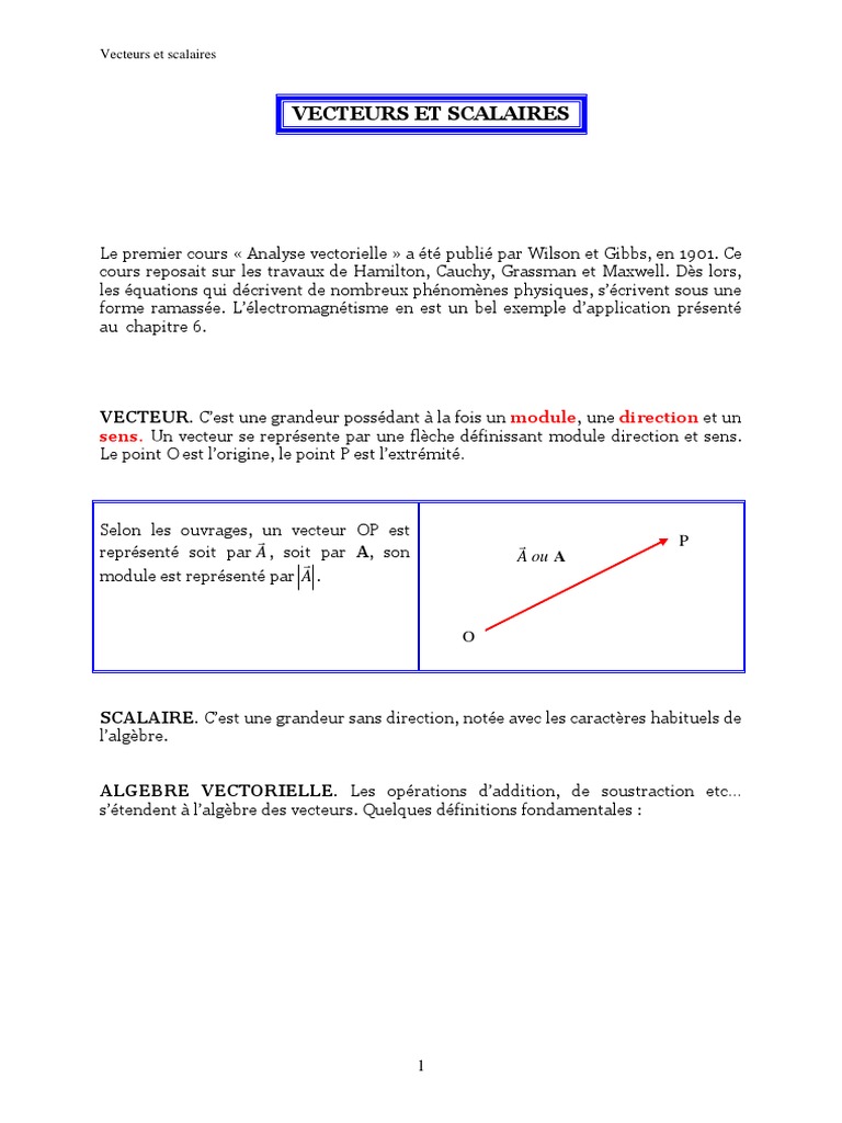 Vecteurs et scalaires en analyse vectorielle | PDF | Scalaire ...
