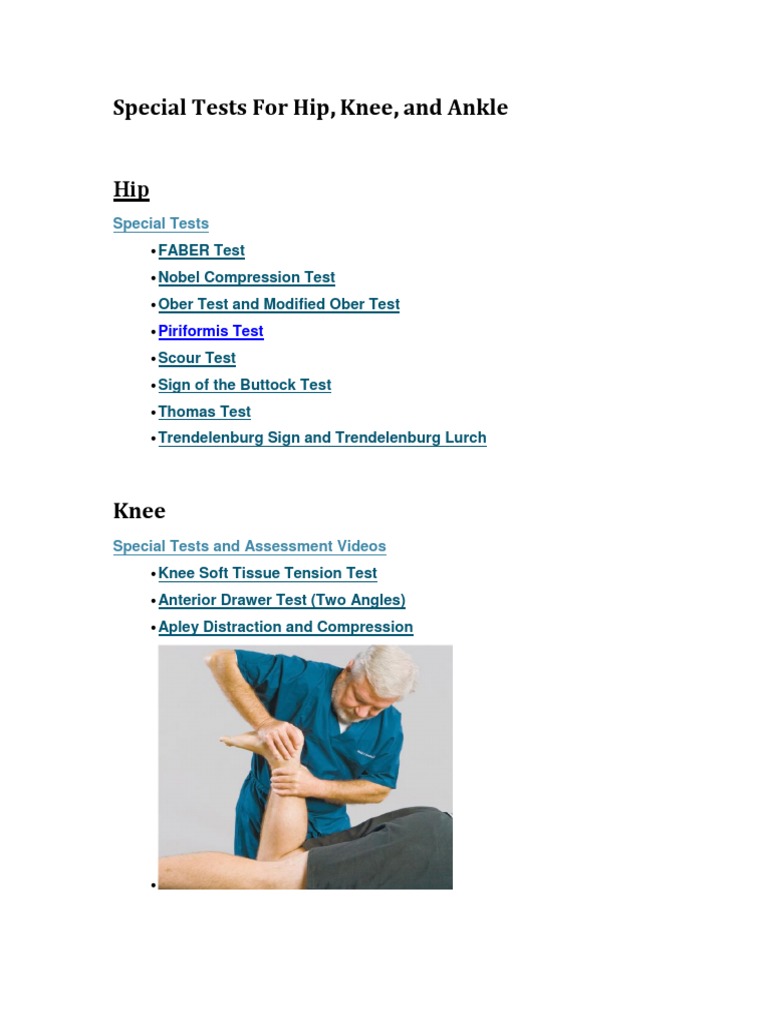 Special Tests For Hip Knee Ankle | PDF