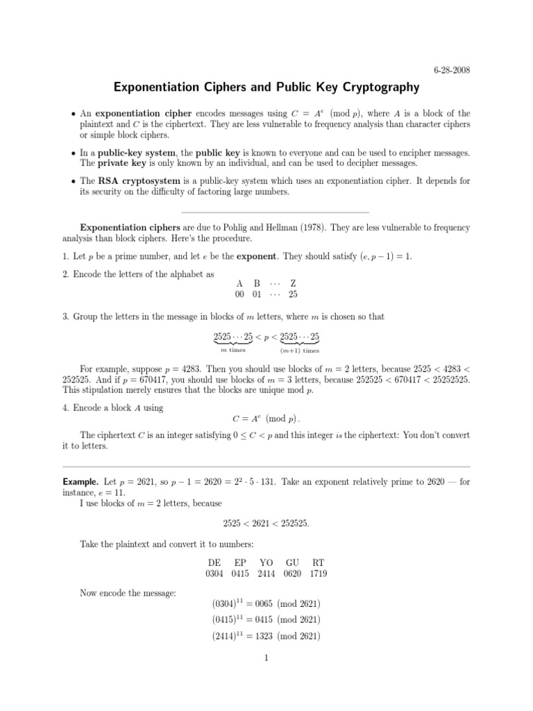 Exponential Ciphers | PDF | Cipher | Public Key Cryptography