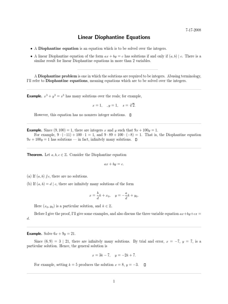 Linear Diophantine | PDF | Equations | Number Theory