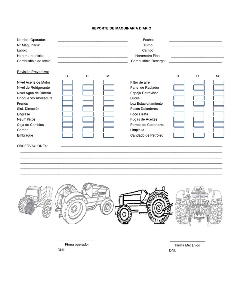 Check List Tractor Operador | Coche | Tecnologías automotrices