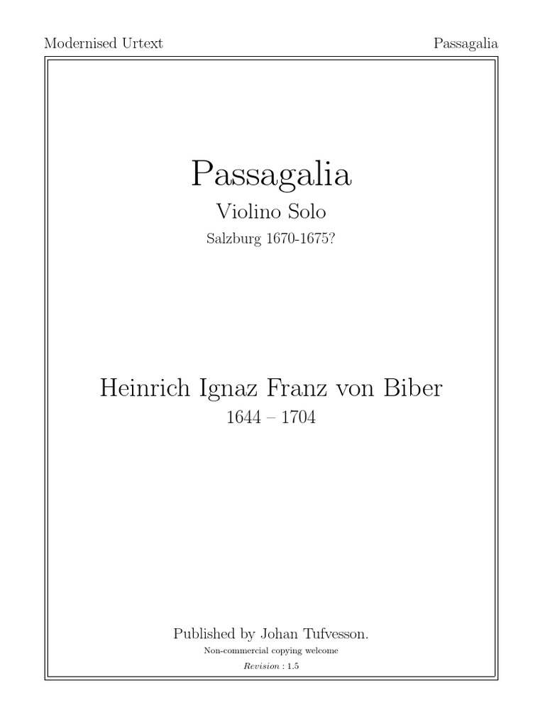 Passacaglia in G Minor by Heinrich Ignaz Franz Von Biber | PDF ...