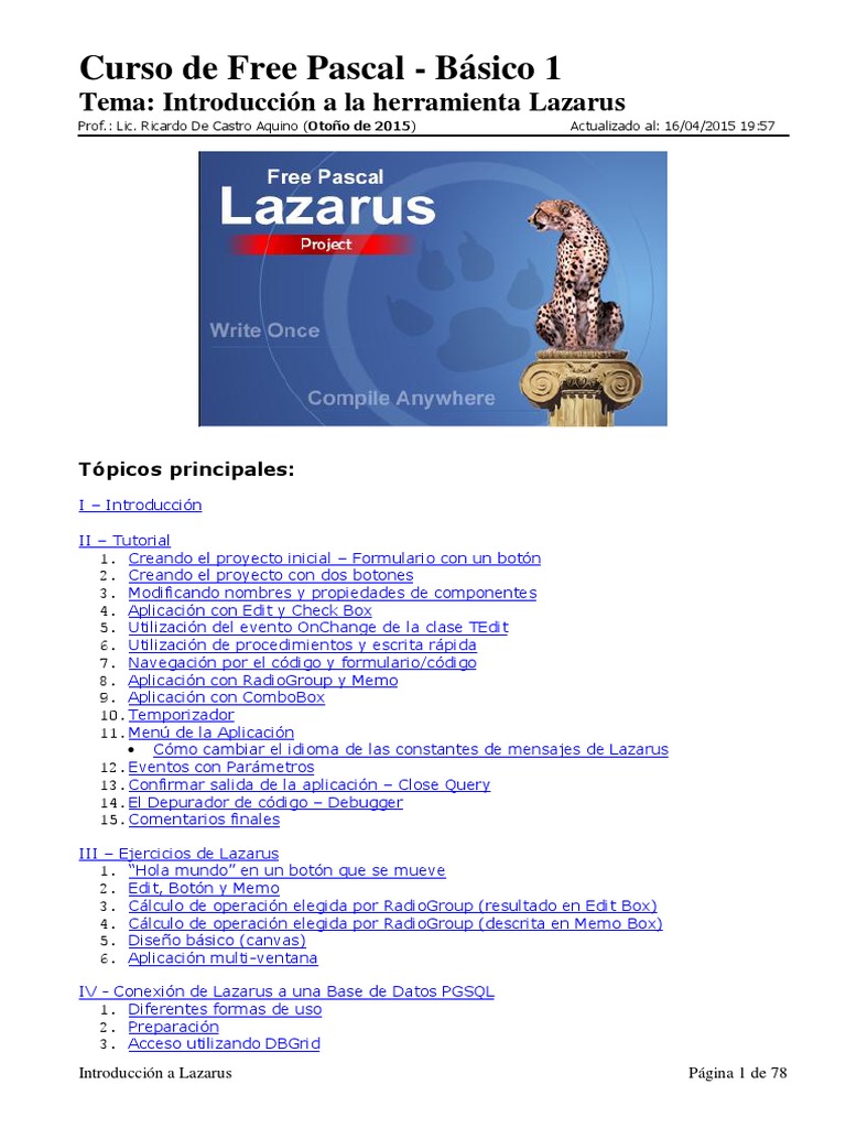 Lazarus Basico Revision 2015 | PDF | Ventana (informática) | Entorno de ...