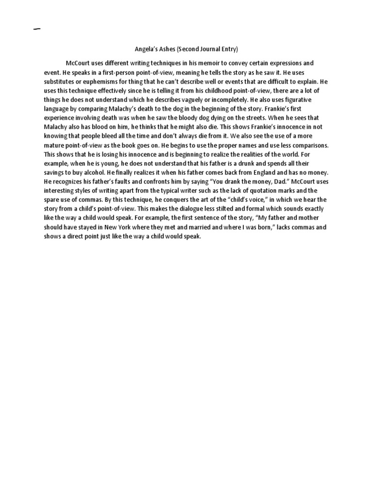 Angelas Ashes Second Journal Entry | PDF
