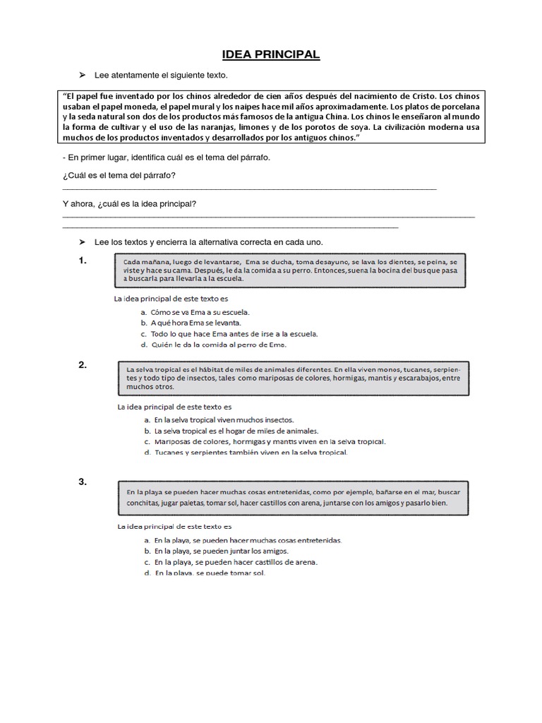 Guía Idea Principal y Detalles | PDF