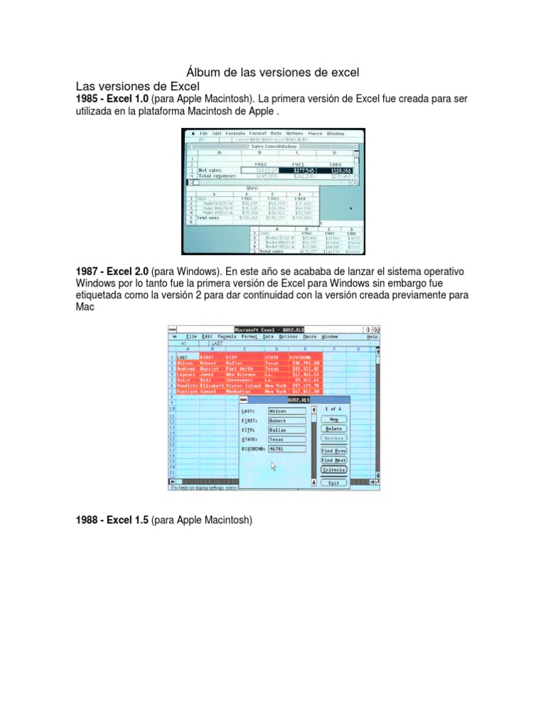 Evolución de Excel: Versiones desde 1985 | PDF | Microsoft Excel ...