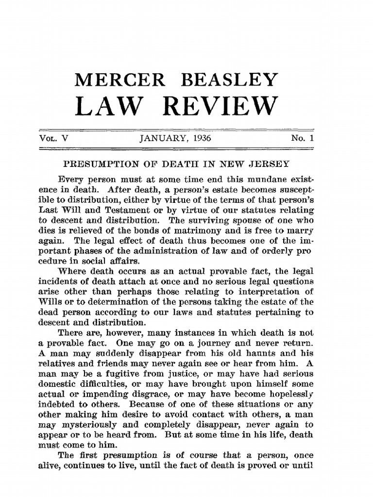 Presumption of Death in New Jersey | PDF