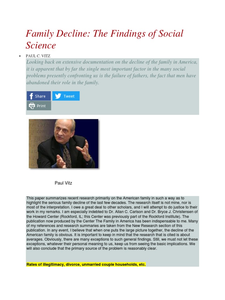 Family Decline: The Findings of Social Science: Paul C. Vitz | PDF ...