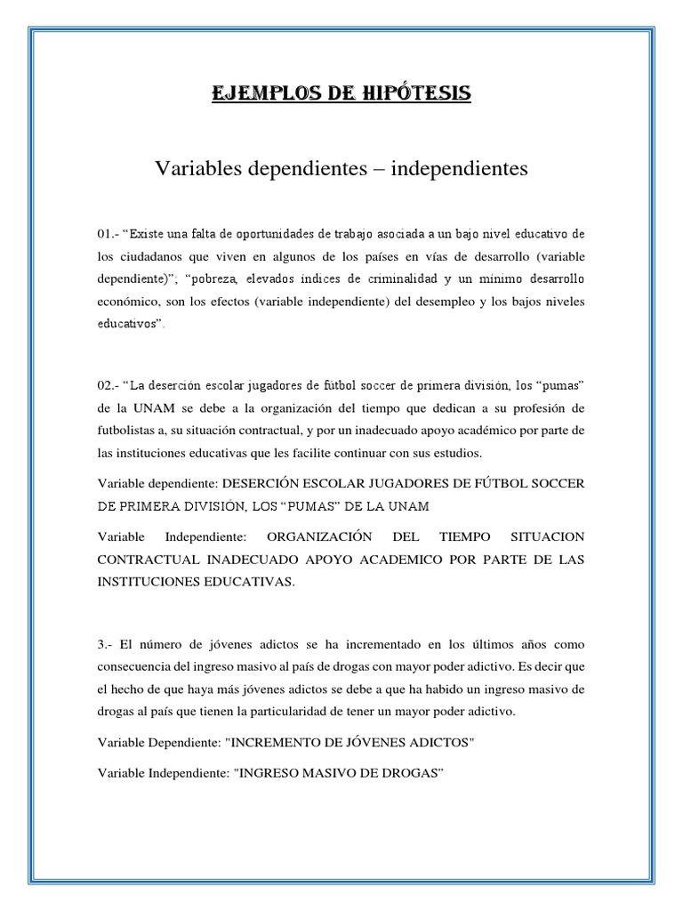 Ejemplos de Hipótesis | PDF