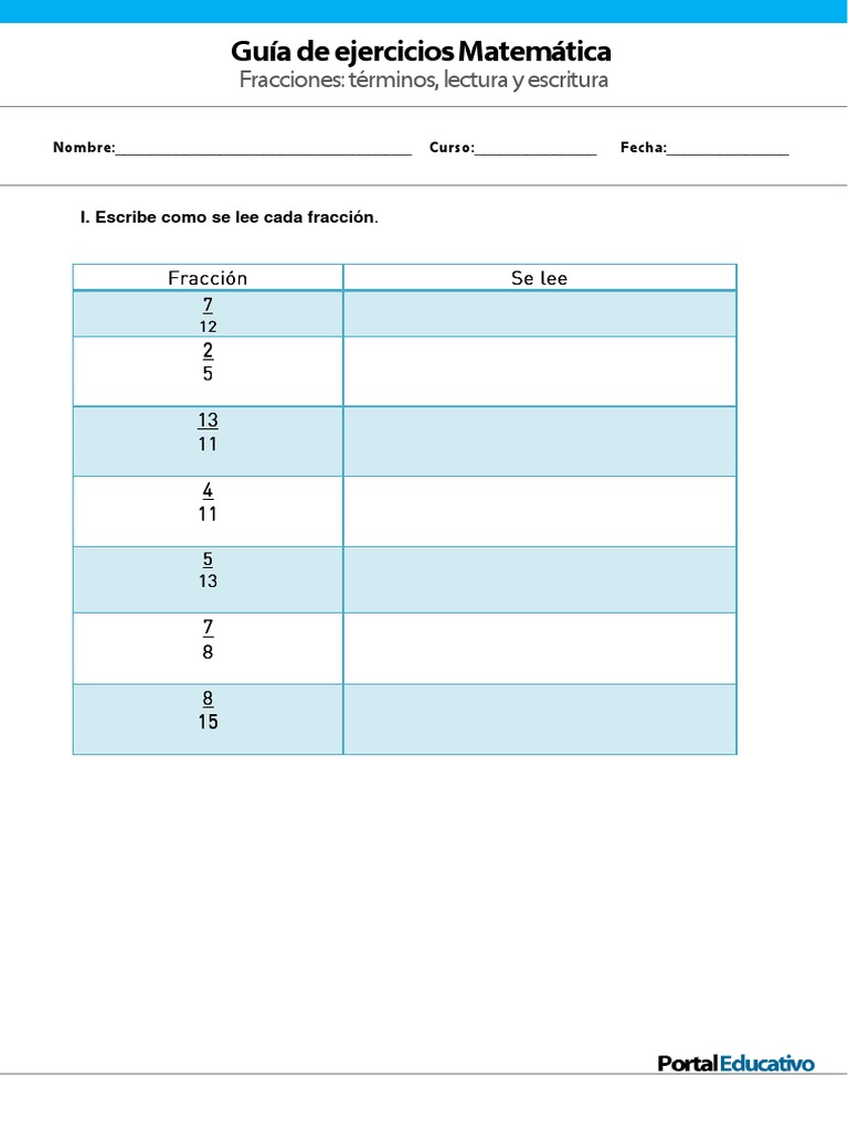 Lectura y escritura de fracciones | PDF