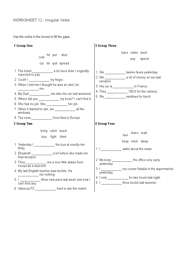 WORKSHEET 12-Irregular Verbs | PDF