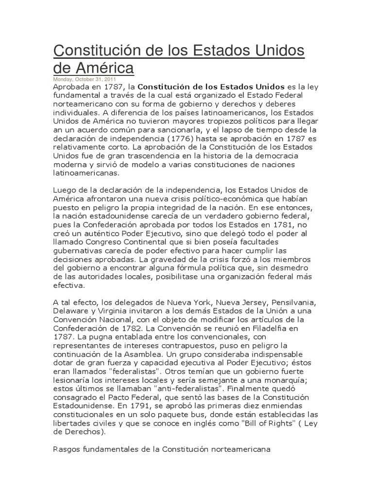 Constitución De Los Estados Unidos De América Pdf Constitución De