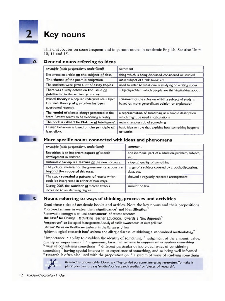 Academic Vocabulary in Use Nouns | PDF