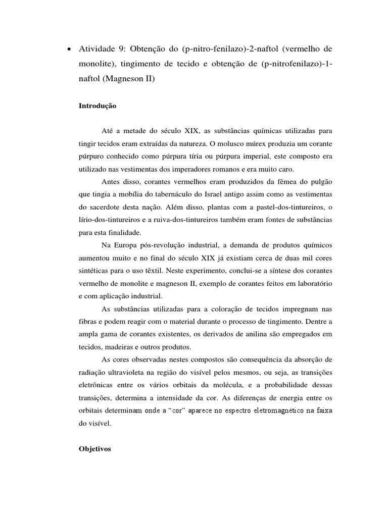 Síntese de corantes vermelho de monolite e magneson II | PDF ...