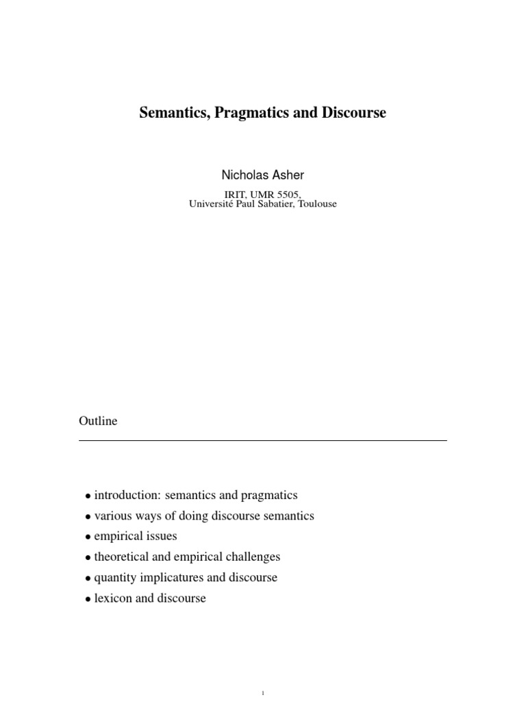 Asher DISCOURSE ANALYSIS | PDF | Semantics | Logic