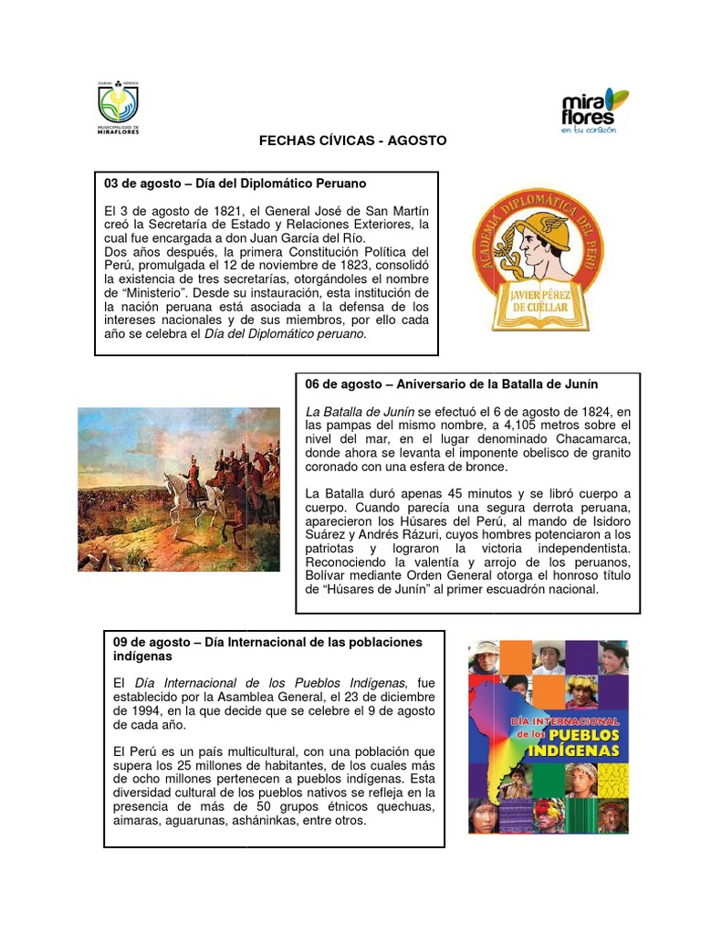6445 9014 Fechas - Civicas - Agosto PDF | PDF | Perú | Agitación