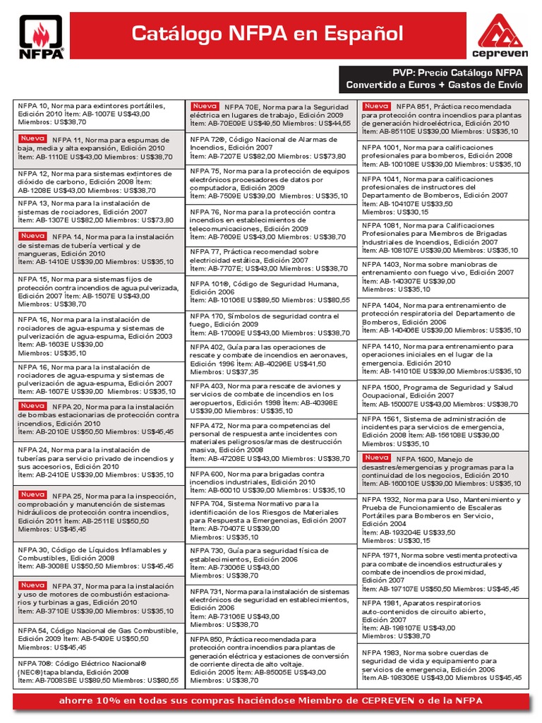 Listado normas NFPA - espanol.pdf | Privacidad de la información | Euro